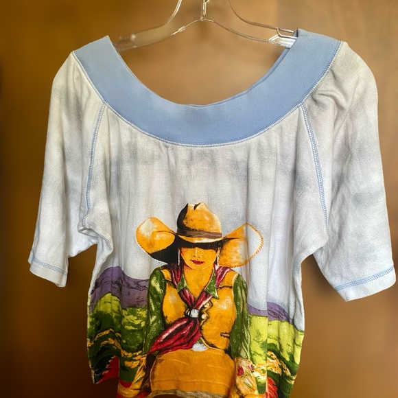 Dorman Burns Cowgirls | Tops | Womens Boat Neck Western Print Of ...